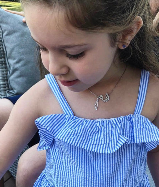 Children's Palestine Outline Map Necklace with White Diamonds – Kinzzi